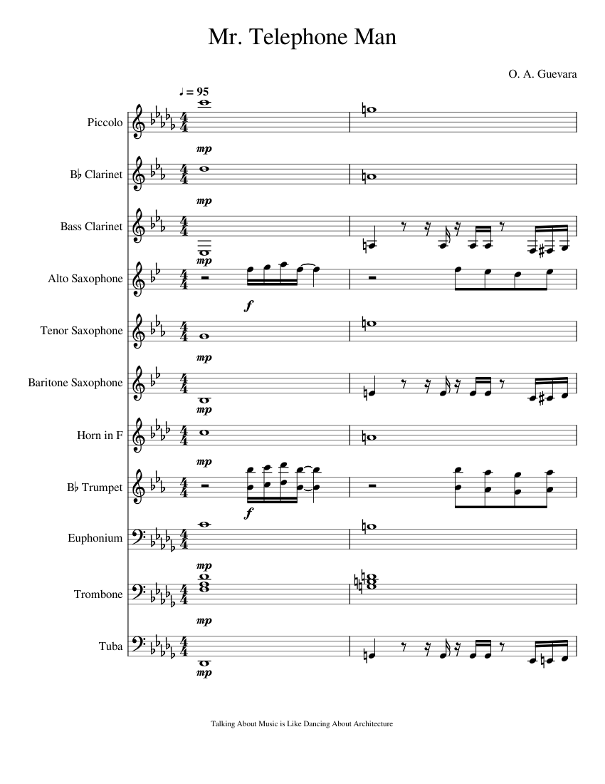 Mr. Telephone Man Sheet music for Trombone, Euphonium, Tuba, Flute ...