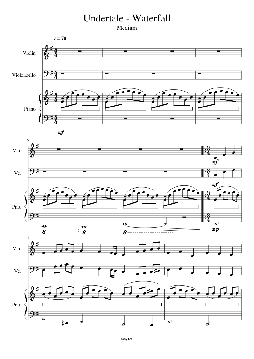 Undertale - Waterfall Sheet music for Piano, Violin, Cello (Piano Trio) | Musescore.com