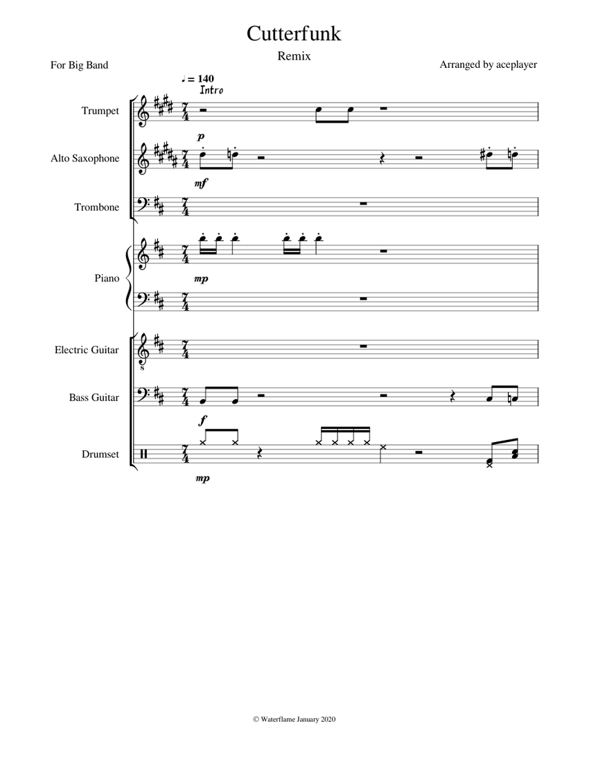 Clutterfunk - Waterflame|Arranged For Big Band Sheet music for Piano, Trombone, Saxophone alto ...
