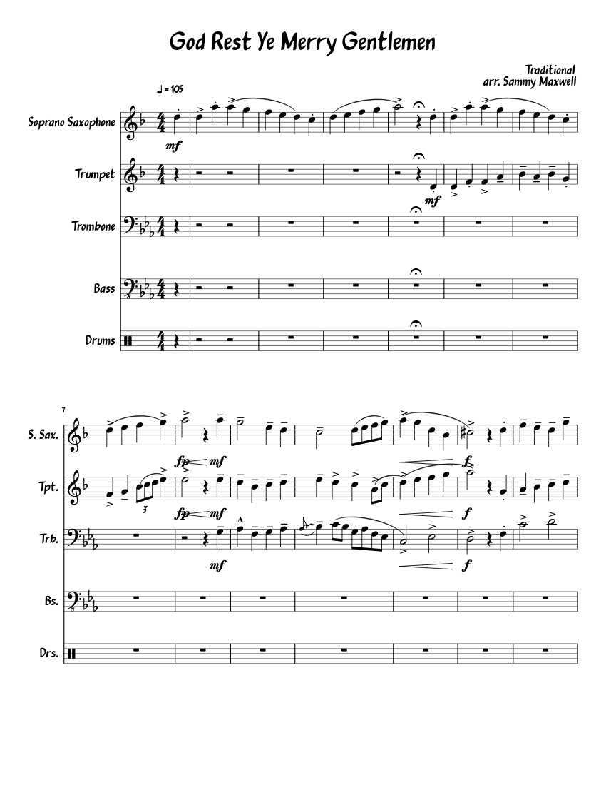 God Rest Ye Merry Gentlemen- Jazz Combo Sheet music for Trombone ...