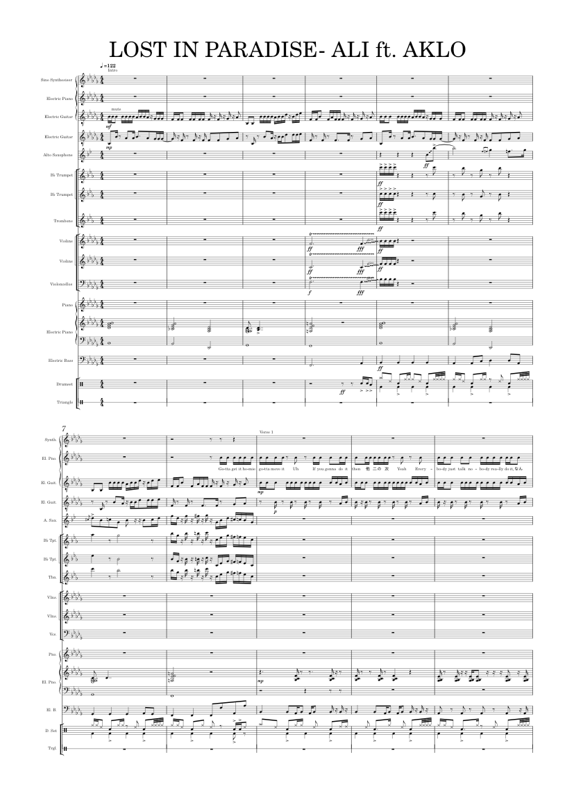 LOST IN PARADISE- ALI ft. AKLO Sheet music for Piano, Trombone, Saxophone alto, Trumpet in b ...