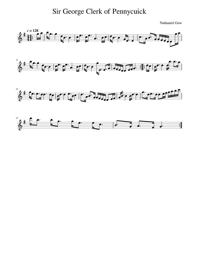 Nathaniel Gow - Sir George Clerk of Pennycuick Sheet music for Piano ...