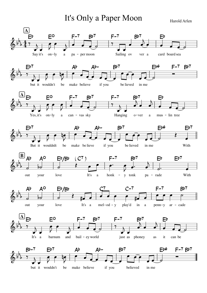 Its Only a Paper Moon (Eb) Cliff Edwards Version Sheet Music with ...