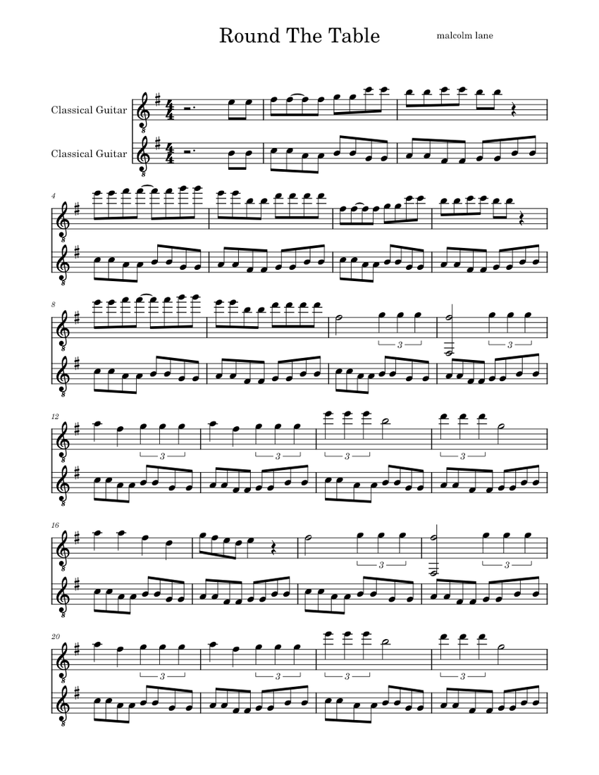 Round The Table Sheet music for Guitar (Mixed Duet) | Musescore.com