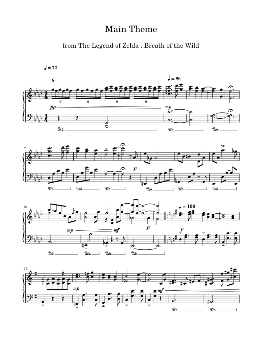 "Main Theme" from The Legend of Zelda Breath of the Wild – Misc Computer Games Sheet music for ...