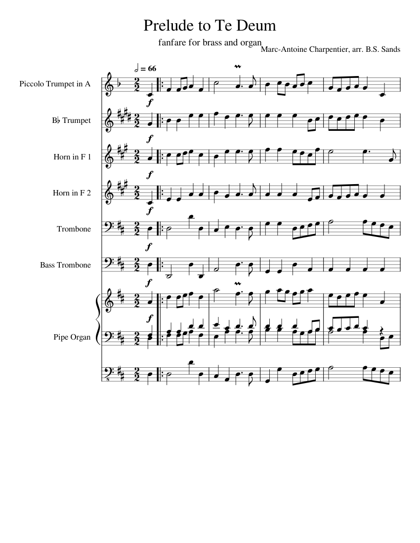 Prelude to Te Deum Sheet music for Trombone, Organ, Trombone bass, Trumpet piccolo & more ...