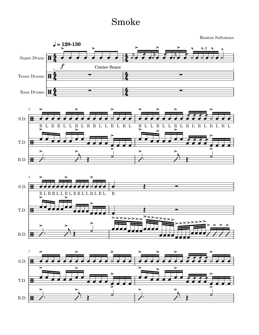 Smoke Sheet music for Snare drum, Tenor drum, Bass drum (Percussion ...