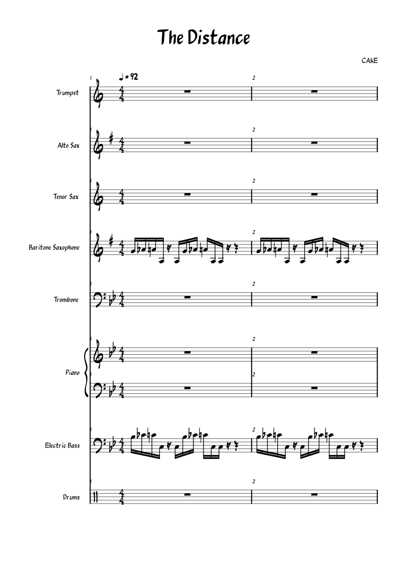 The distance – CAKE The Distance – CAKE Sheet Music for Piano, Trombone ...