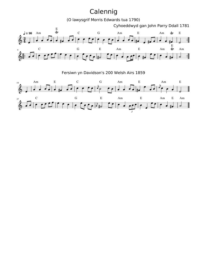 Calennig Sheet music for Violin (Solo) | Musescore.com