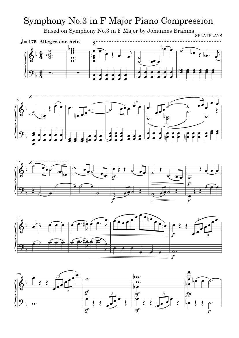 Brahms-Symphony No. 3 in F Major Piano Compression Sheet Music for ...