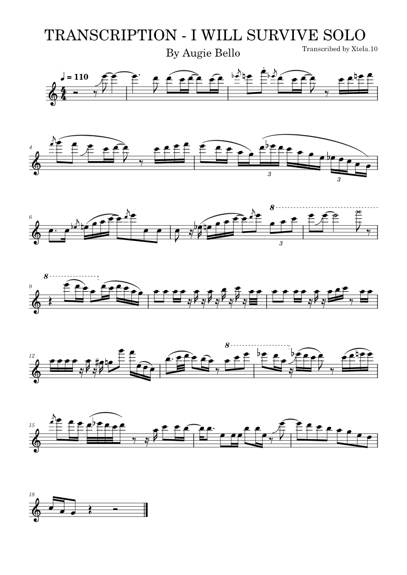 I will survive – Gloria Gaynor I will survive – Augie Bello Sax Solo ...