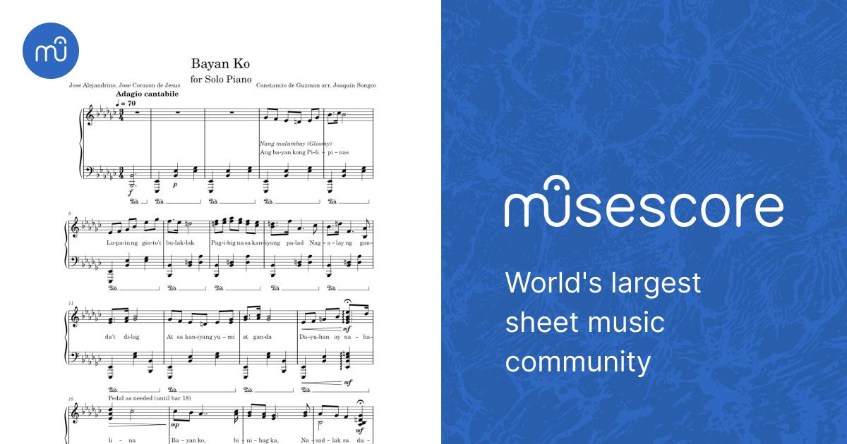 Bayan Ko – Constancio de Guzman Piano Arrangement Sheet music for Piano ...