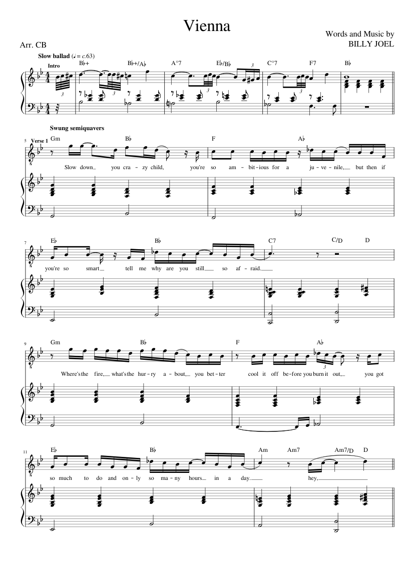 Vienna – Billy Joel Sheet Music with Chords for Piano, Accordion ...