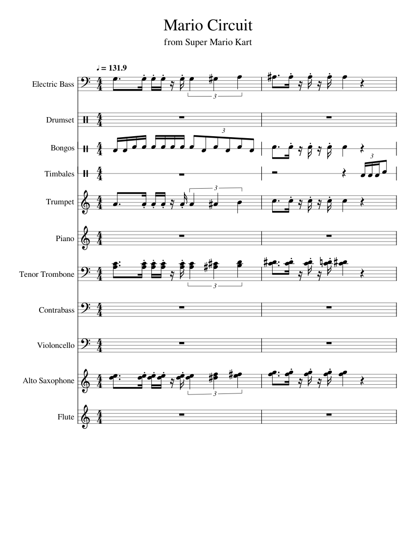 Mario Circuit Sheet music for Piano, Trombone tenor, Flute, Saxophone ...