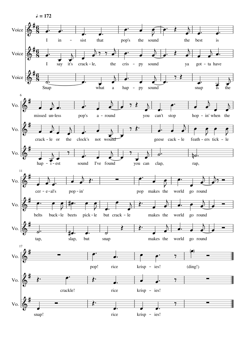 Snap, Crackle, Pop Sheet Music for Vocals (Choral) | MuseScore.com
