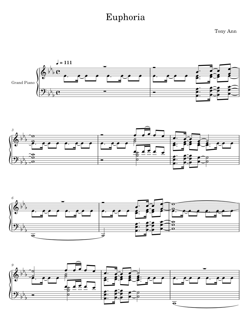 EUPHORIA - Tony Ann Sheet Music for Piano (Solo) | MuseScore.com
