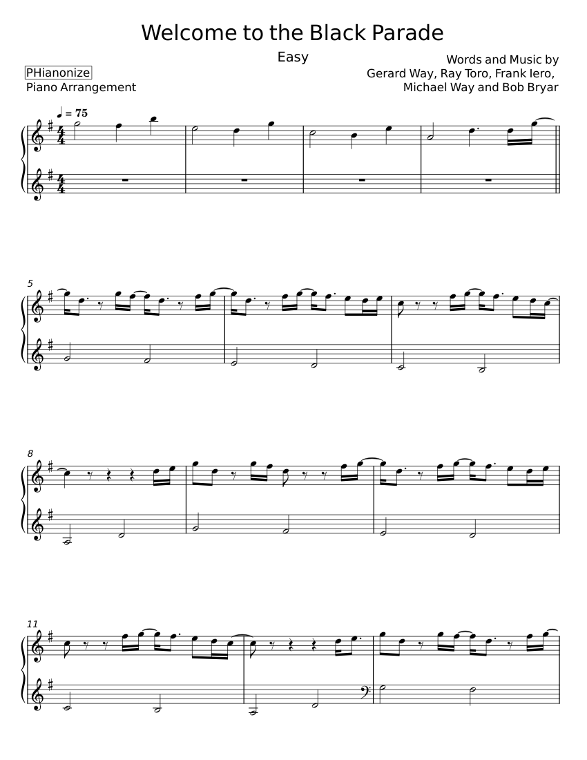 Welcome to the Black Parade - My Chemical Romance Sheet music for Piano ...