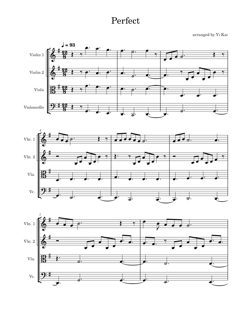 Perfect – Ed Sheeran Perfect Sheet music for Violin, Viola, Cello (String Quartet) | Musescore.com