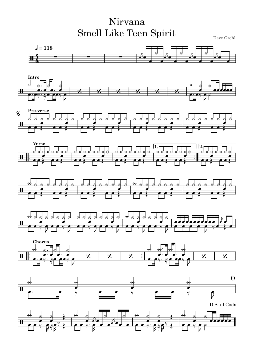 Smells like teen spirit – Nirvana (Drums) Sheet Music for Drum group ...