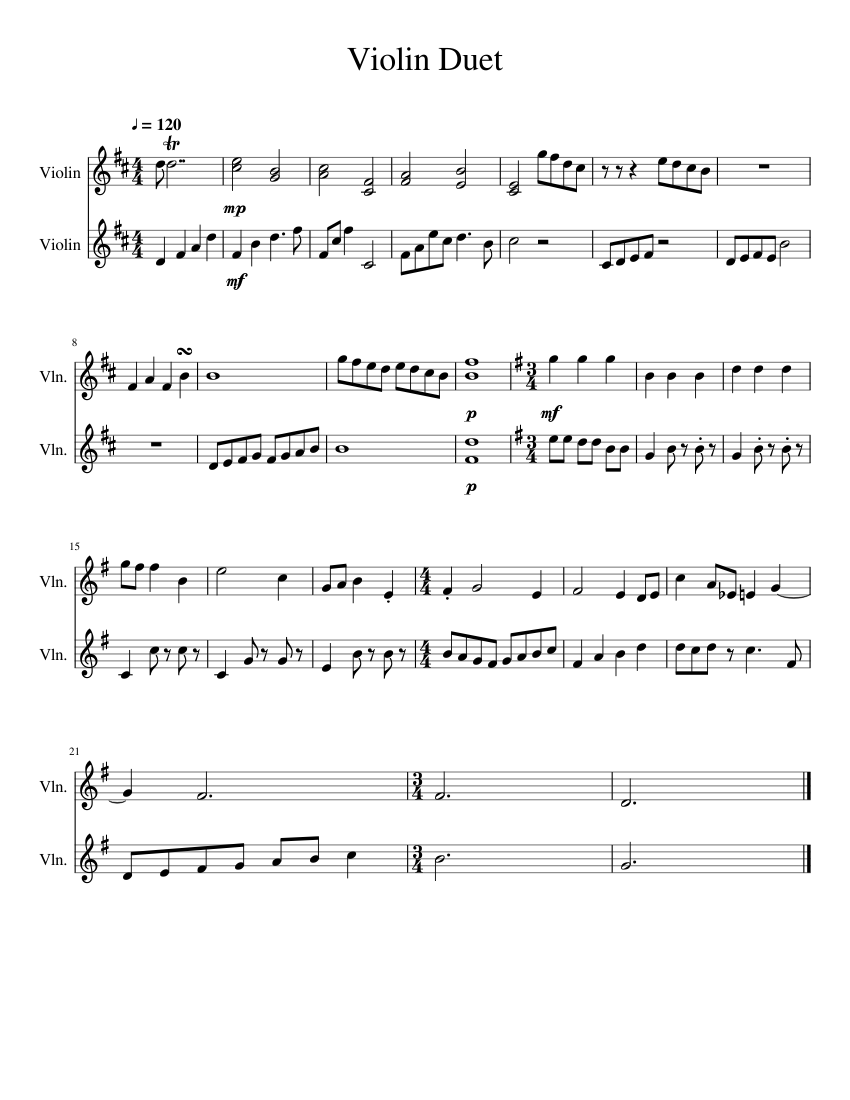 Violin Duet Sheet music for Violin (String Duet) | Musescore.com