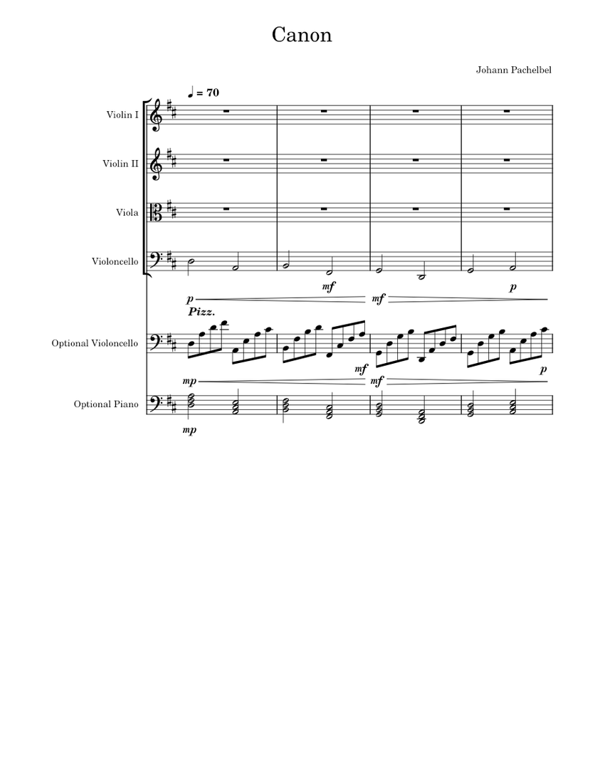 Cannon in D – Johann Pachelbel Canon QUARTET Sheet music for Piano ...