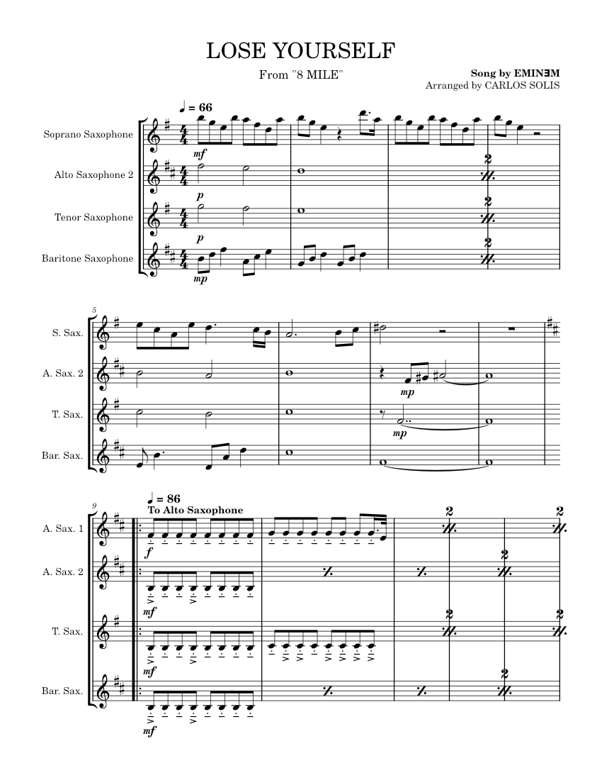 LOSE YOURSELF (8 MILE) by CARLIT0CHURRIT0 Sheet Music for Saxophone ...