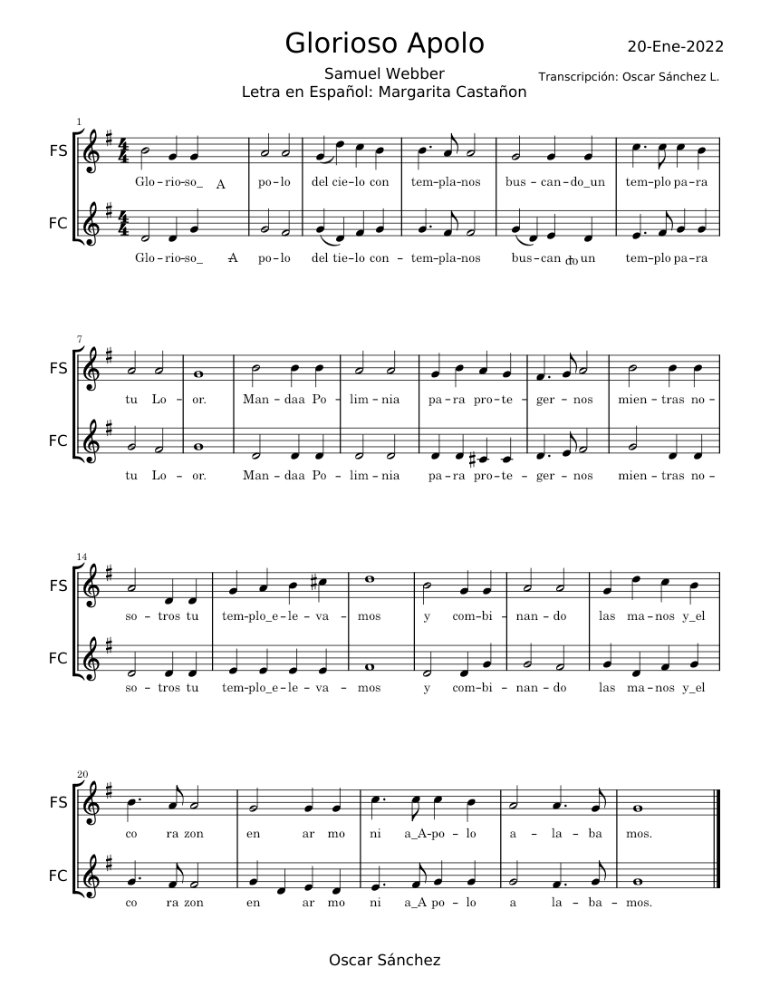 Glorioso Apolo - Samuel Webber Sheet Music for Vocals (Choral ...