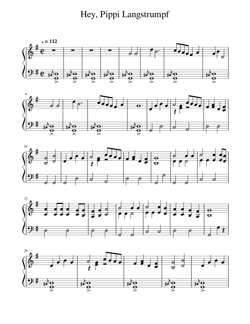 Hey, Pippi Langstrumpf Sheet music for Piano (Solo) Easy | Musescore.com