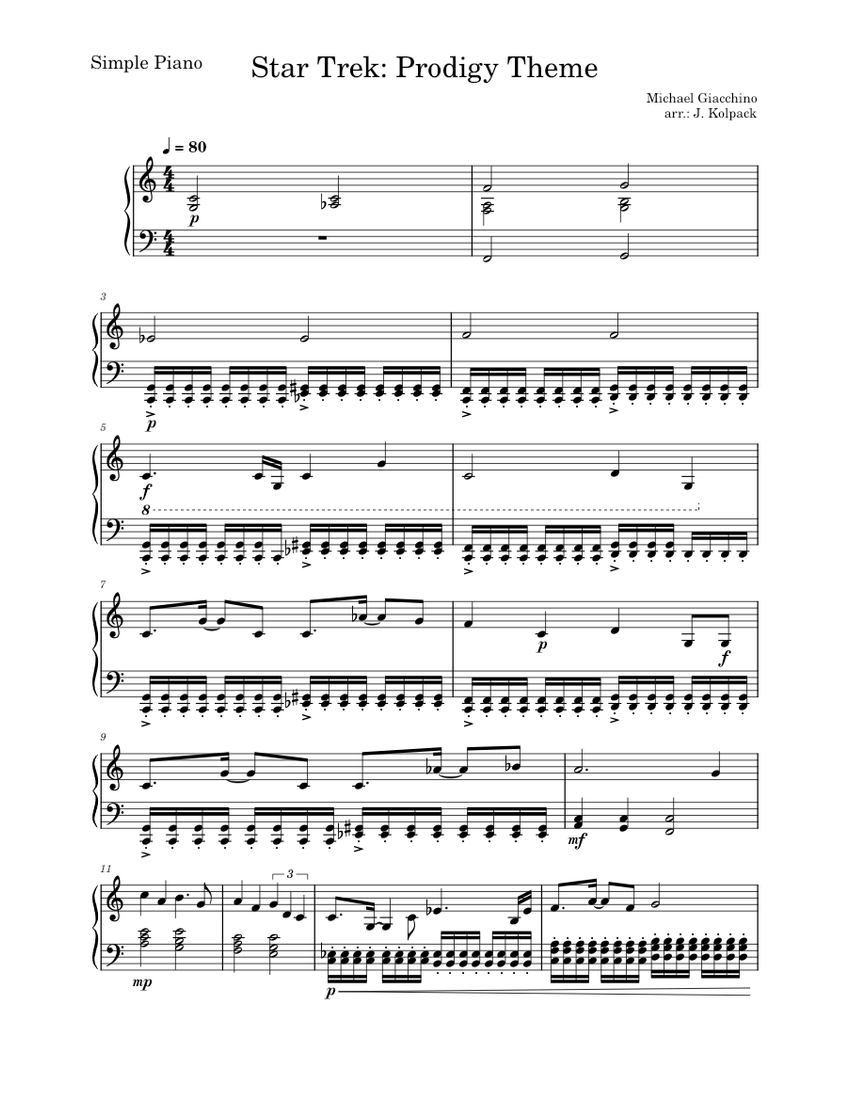 Star Trek: Prodigy Theme – Michael Giacchino Sheet music for Piano (Solo) | Musescore.com