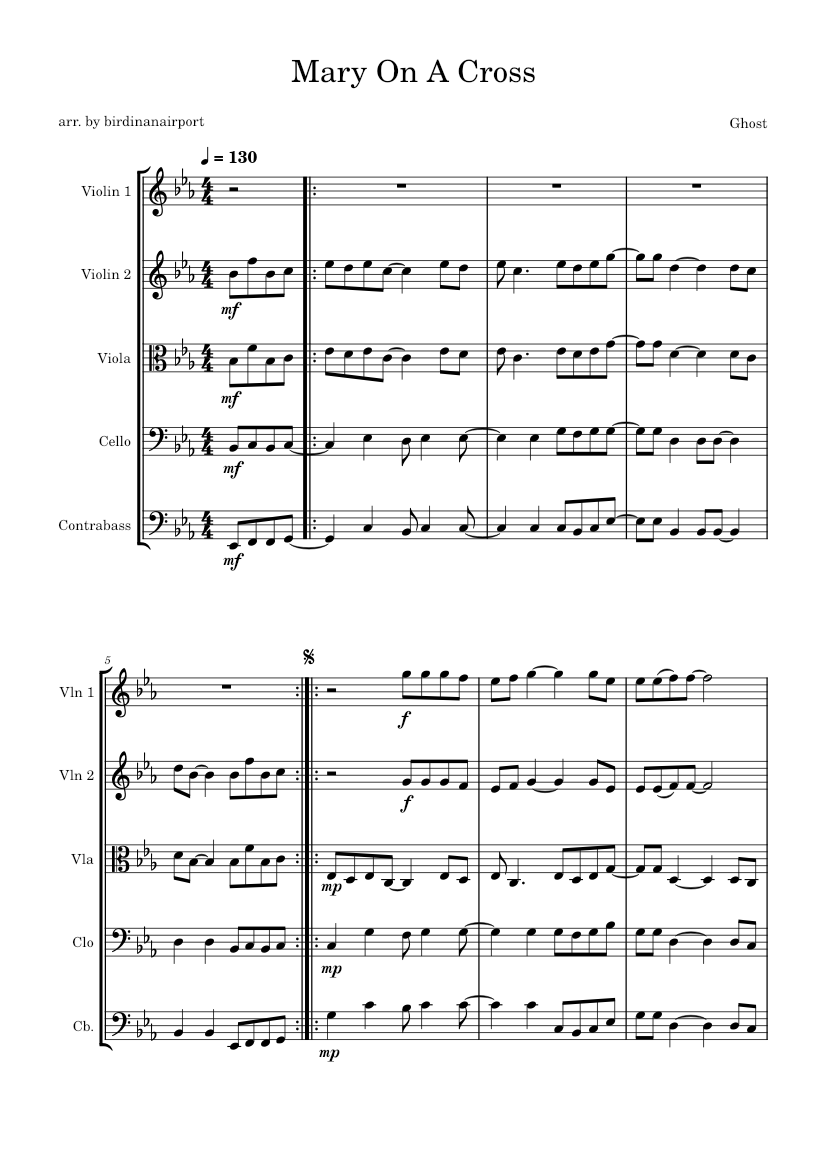 Mary On A Cross – Ghost Sheet Music for Strings group (String Ensemble ...