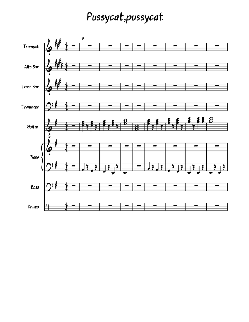 Pussycat,pussycat Sheet music for Piano, Trombone, Saxophone alto ...