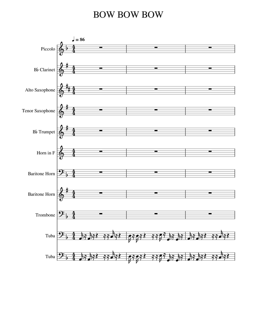 BOW BOW BOW Sheet music for Trombone, Tuba, Flute piccolo, Clarinet in ...