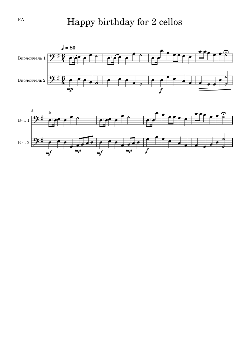 Happy_birthday for 2 cellos Sheet music for Cello (String Duet ...