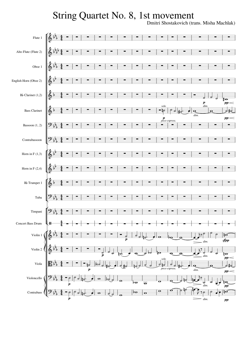 Shostakovich String Quartet No. 8 for orchestra 1st movement Draft 1 (8/4/20) Sheet music for ...