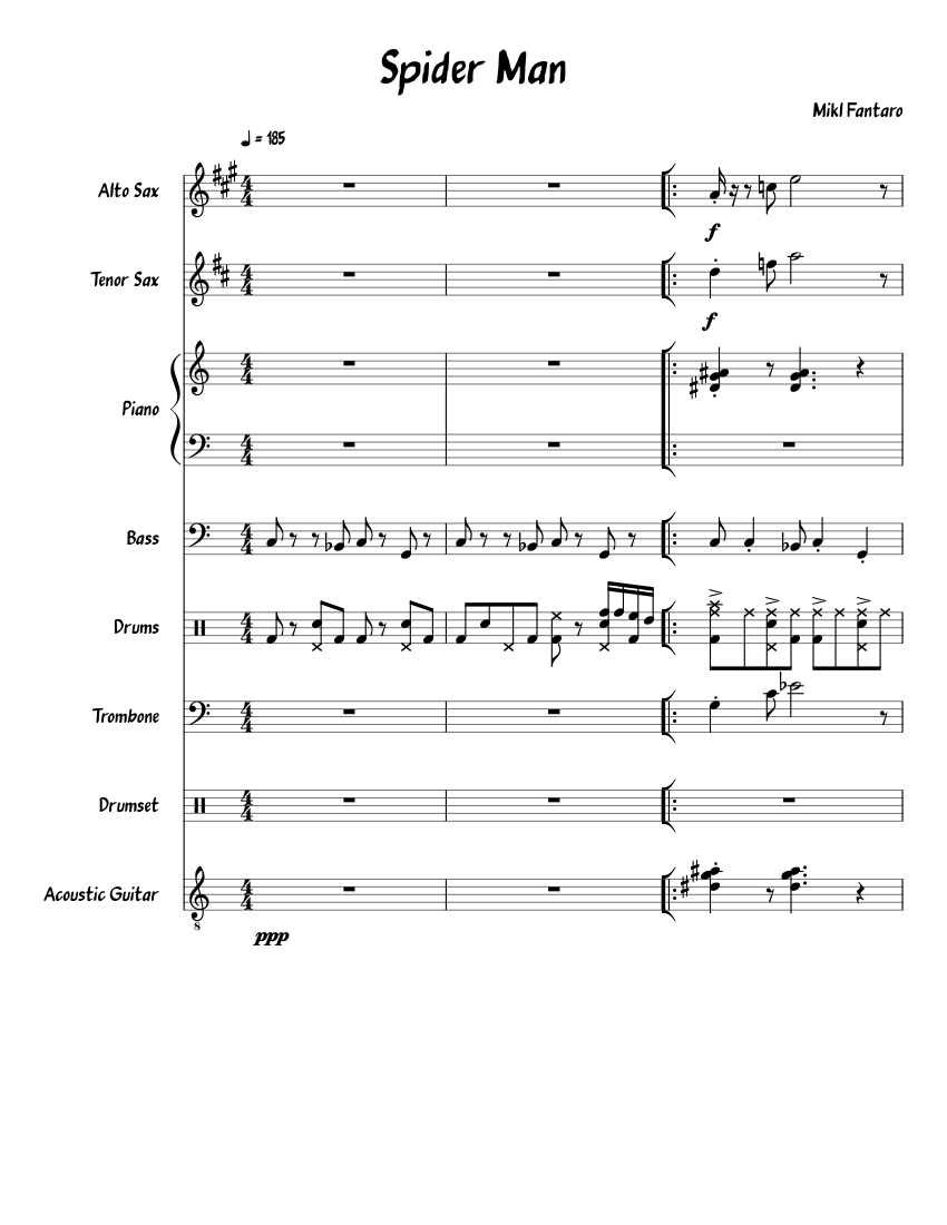 Spider Man Combo Sheet music for Piano, Trombone, Saxophone alto ...