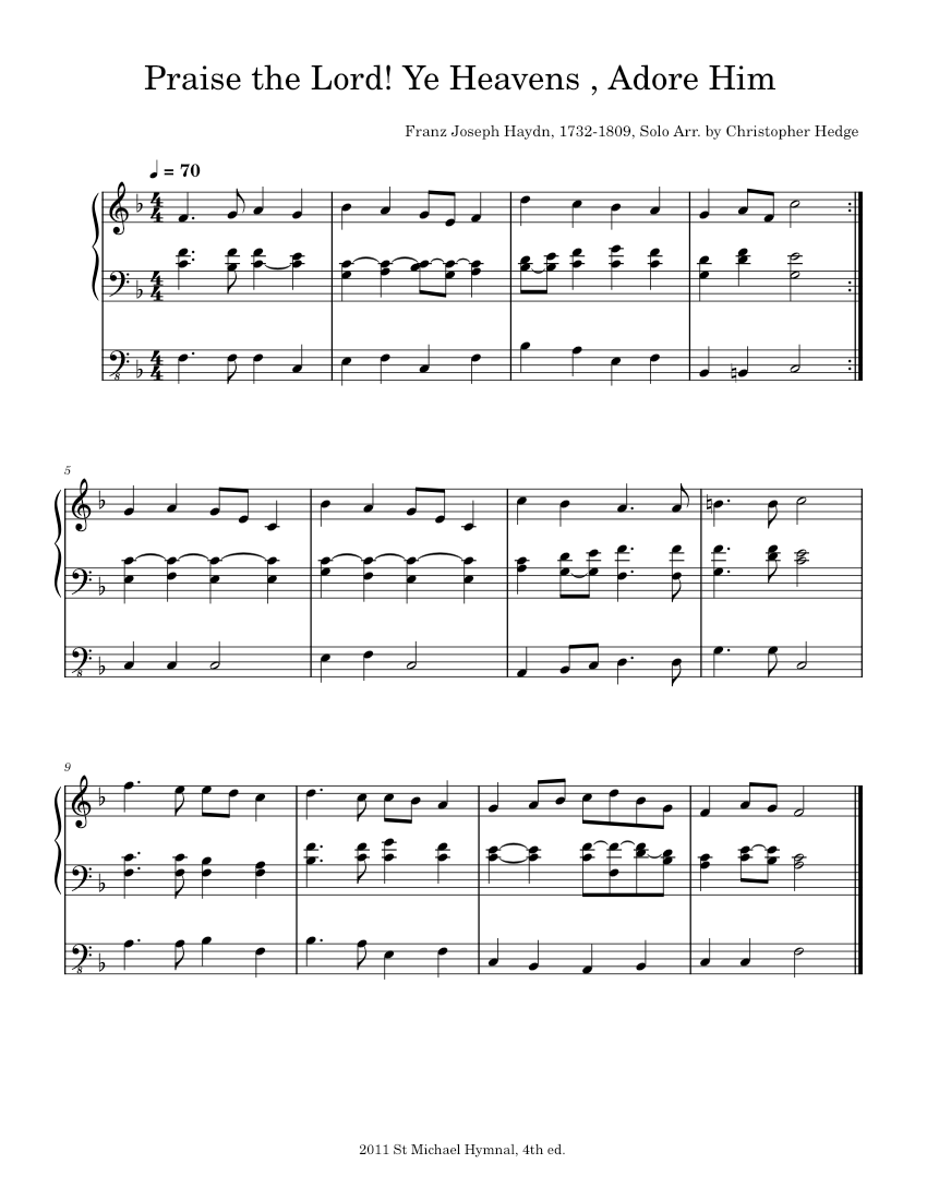 Praise the Lord! Ye Heavens, Adore Him - Haydn/Christopher Hedge Sheet ...