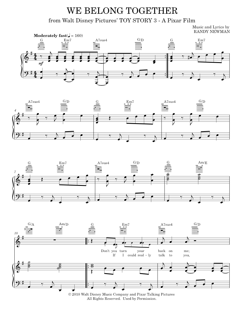 Play Official version of We Belong Together (from Toy Story 3) Sheet ...