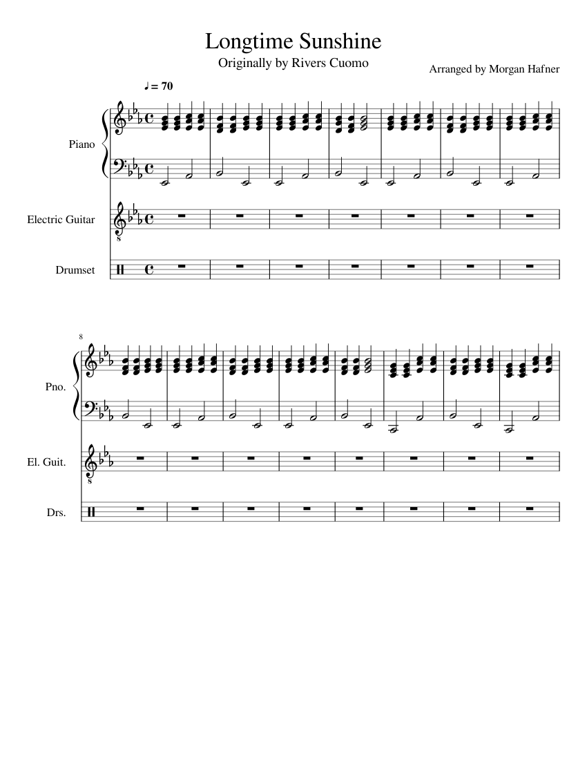 Longtime Sunshine - Weezer Sheet Music for Piano, Guitar, Drum group ...