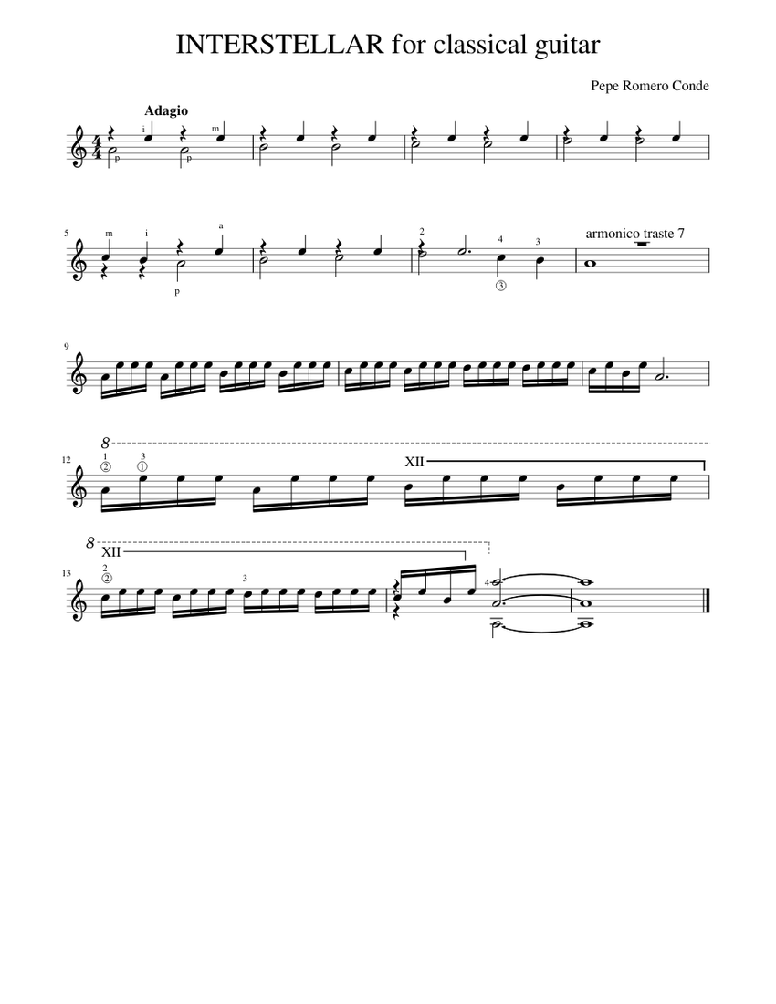 INTERSTELLAR for classical guitar Sheet music for Guitar (Solo ...