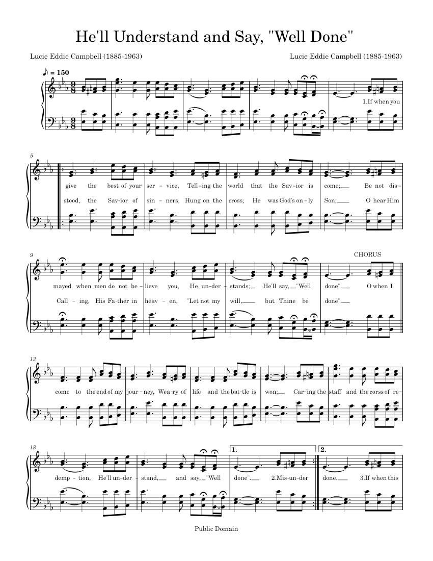 He'll Understand and Say, "Well Done" Sheet Music for Piano (Solo ...
