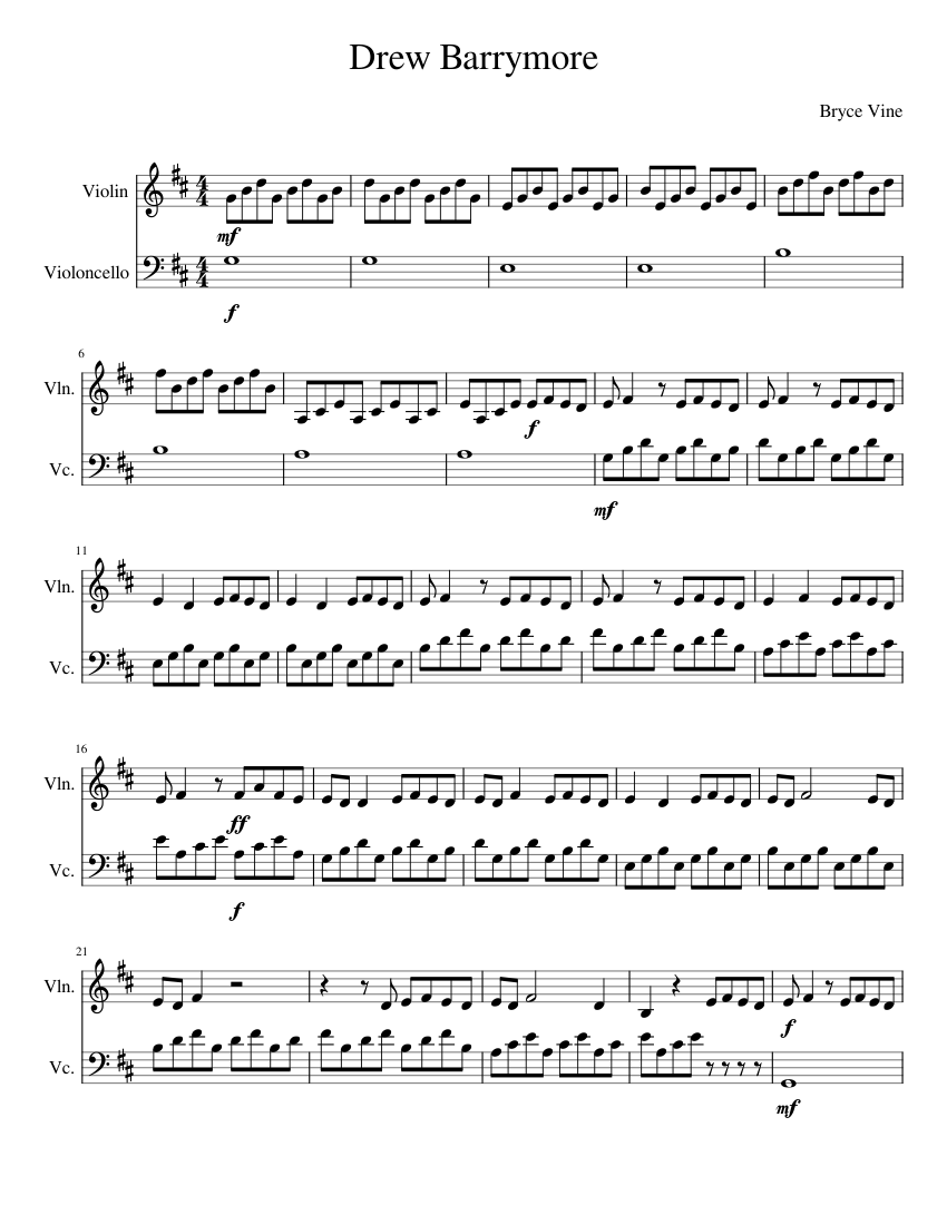 Drew Barrymore Sheet music for Violin, Cello (String Duet) | Musescore.com