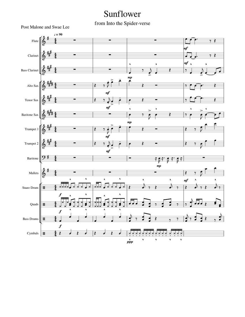 Sunflower Sheet music for Flute, Clarinet other, Trumpet other (Mixed ...