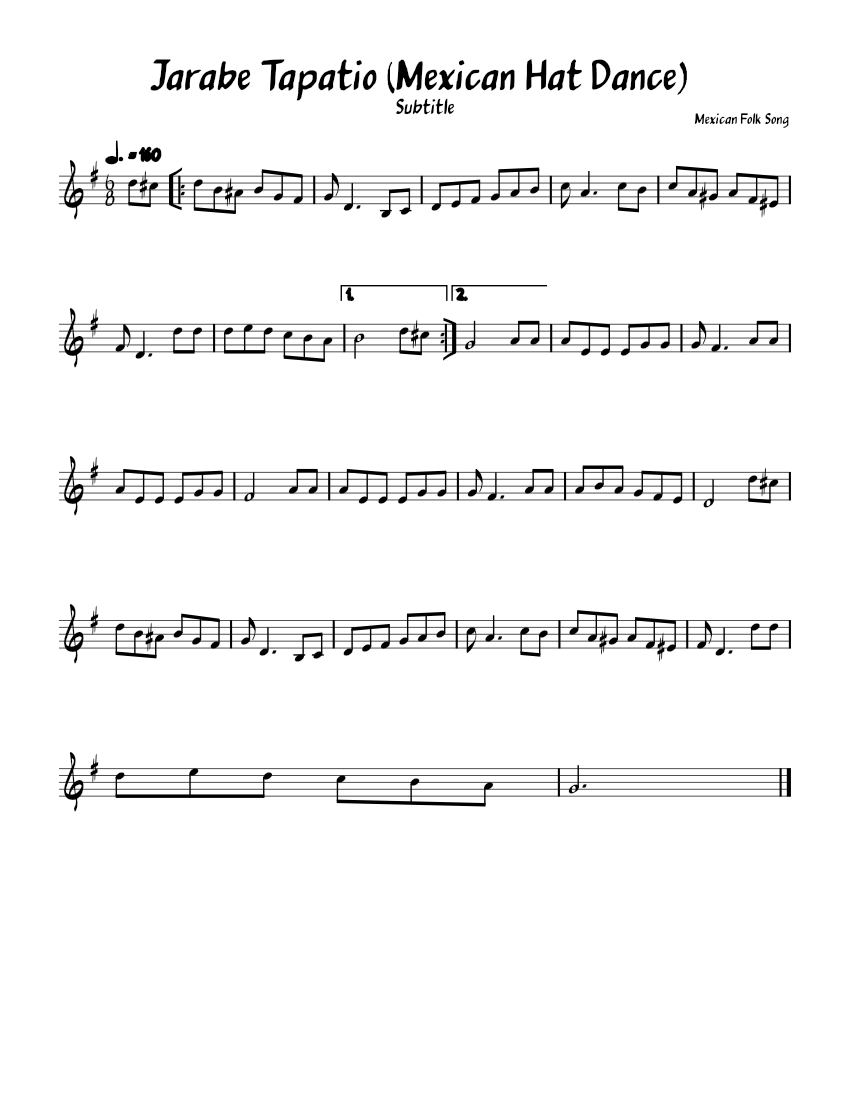 Jarabe Tapatio (Mexican Hat Dance) Sheet music for Piano (Solo) Easy | Musescore.com