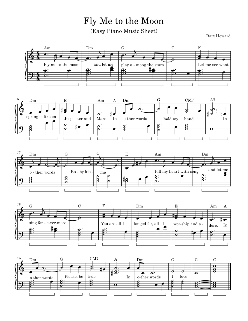 Fly me to the moon – Bart Howard (Easy Version for Beginners) Sheet music for Piano (Solo ...