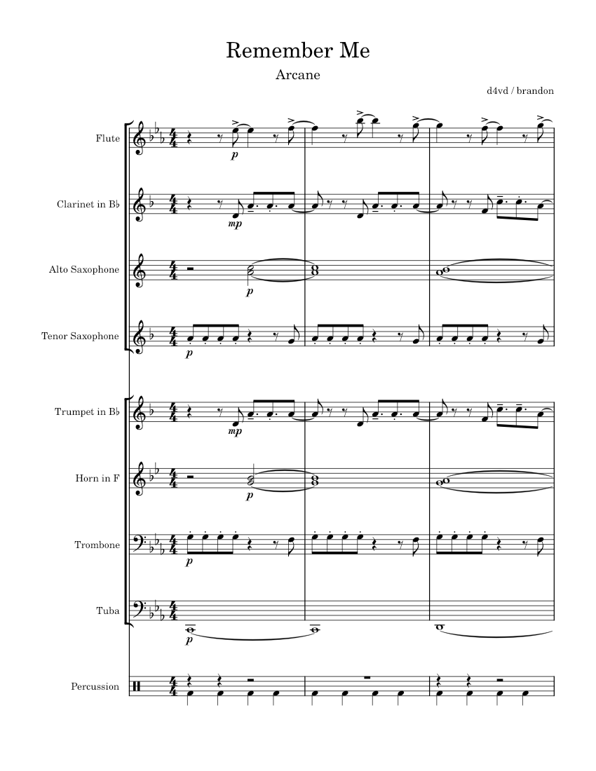 Remember Me – d4vd Sheet Music for Trombone, Tuba, Flute, Saxophone ...