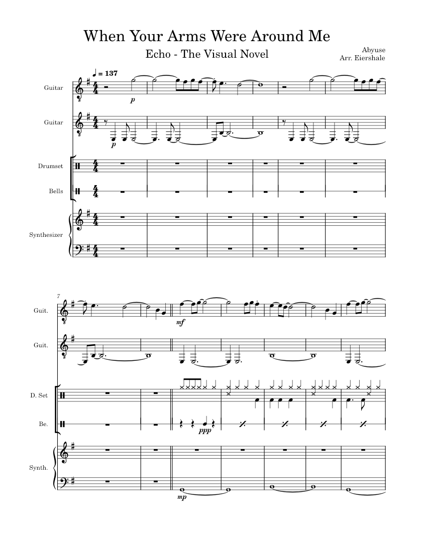 When Your Arms Were Around Me – Abyuse (Echo Visual Novel) Sheet music ...