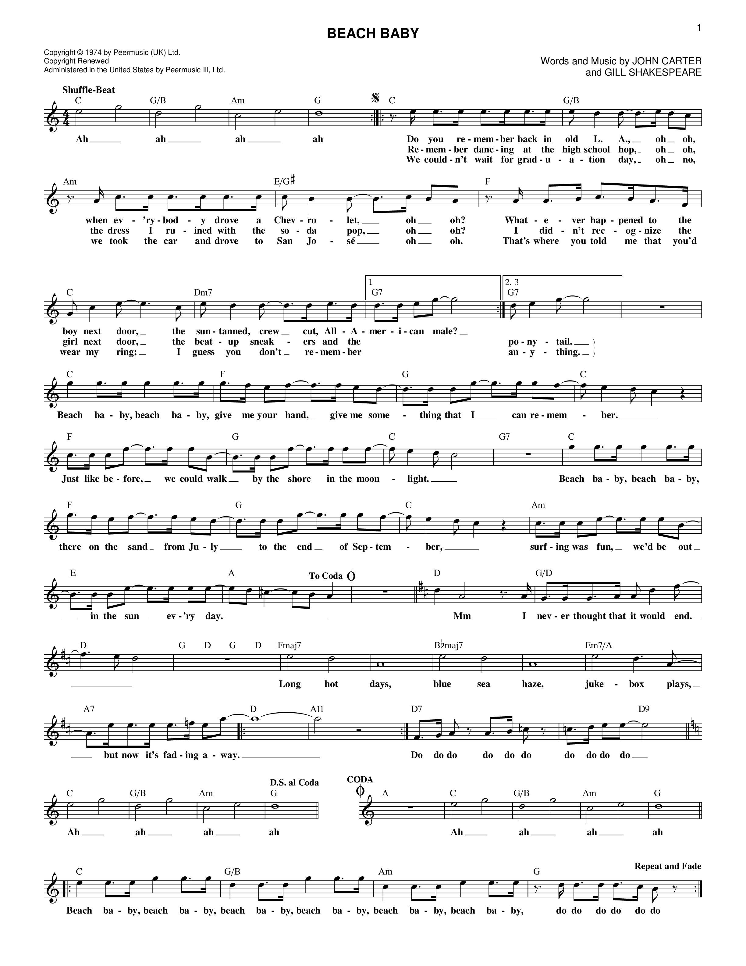 Play Official version of Beach baby sheet music by First Class for ...