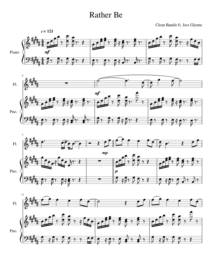 Rather Be Sheet music for Piano, Flute (Solo) | Download and print in ...