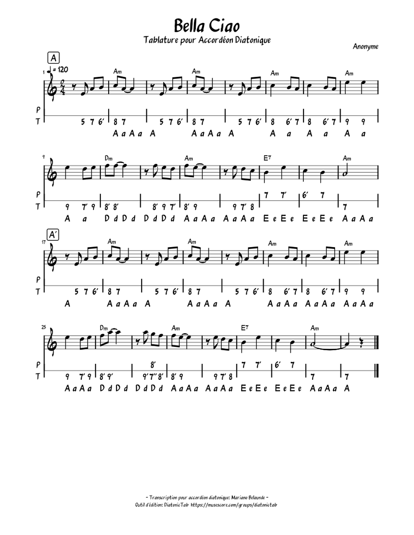 Bella Ciao Sheet music for Accordion (Mixed Duet) | Musescore.com