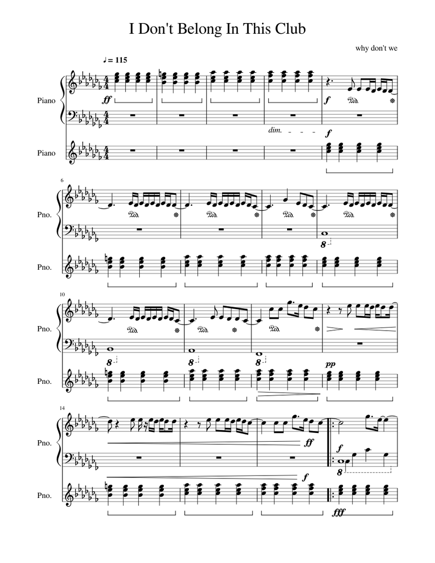 I Don't Belong In This Club (still working) Sheet music for Piano (Solo ...